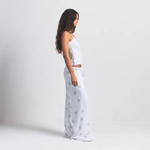 Skims Logo Plush Pointelle Rhinestone Straight-Leg Pants